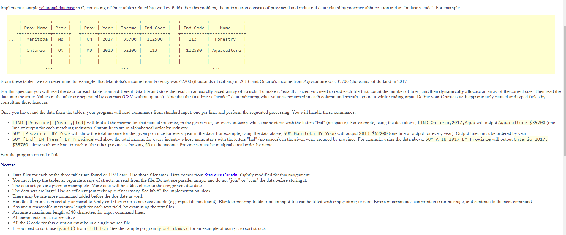 Implement a simple relational database in C, | Chegg.com