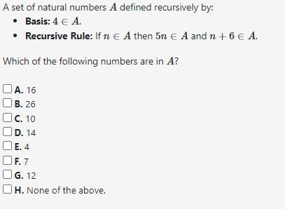 Solved A set of natural numbers A defined recursively | Chegg.com