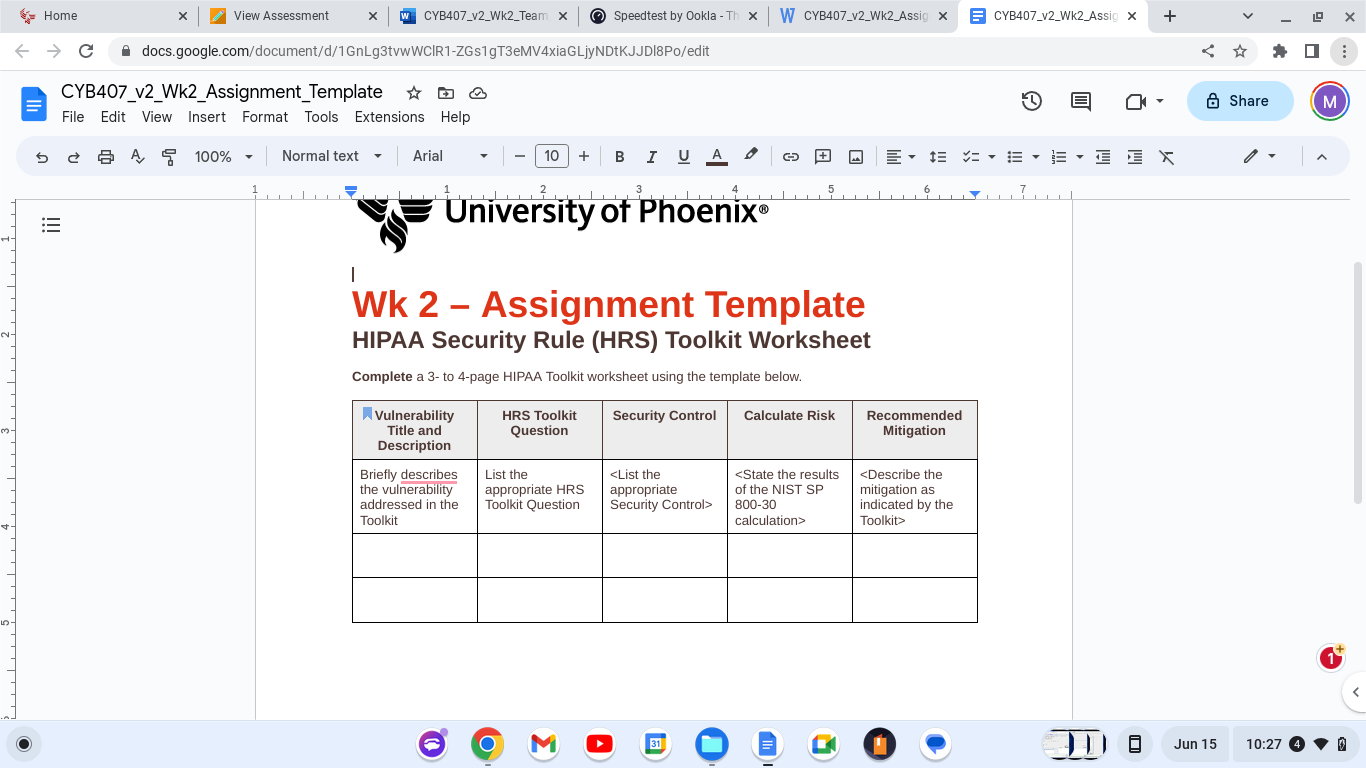 Solved Wk 2 - Assignment Template HIPAA Security Rule (HRS) | Chegg.com