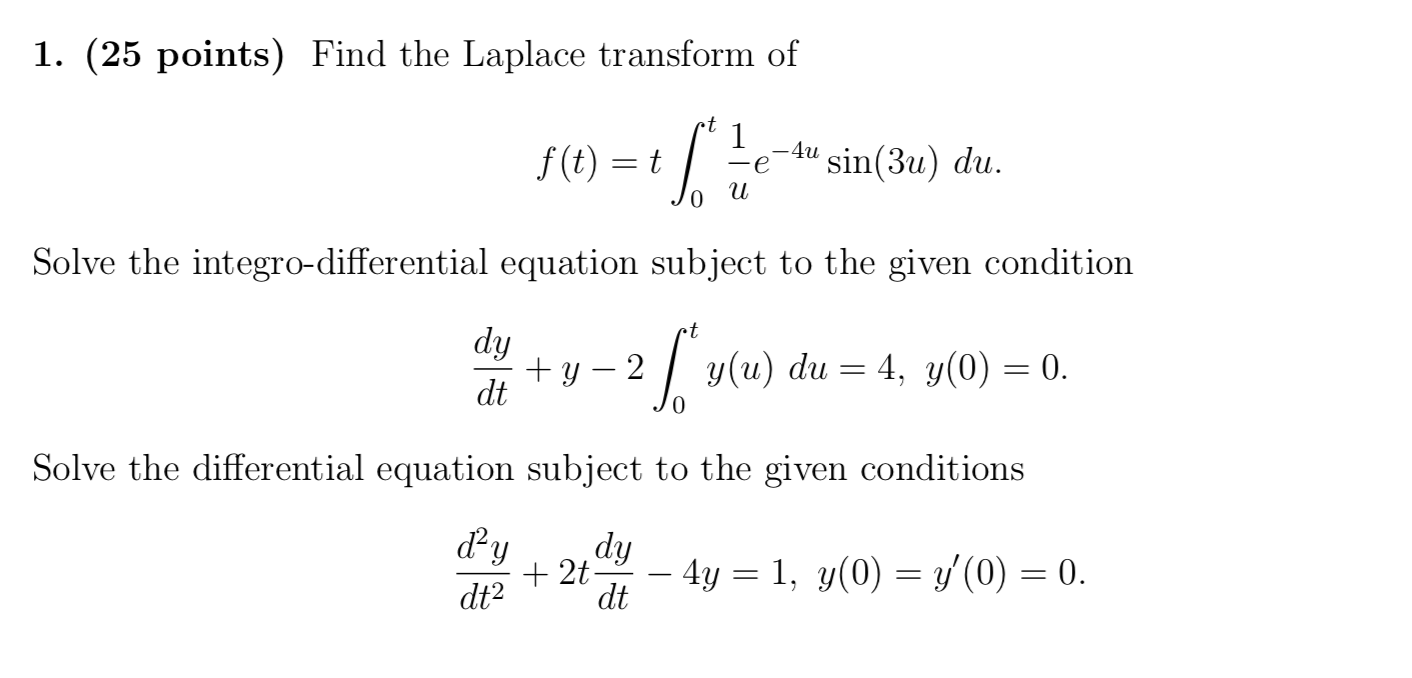 Solved 1. (25 points) Find the Laplace transform of p1 f(t) | Chegg.com