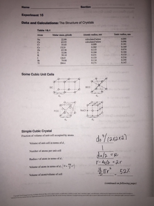 Solved Name Section Experiment 16 Data and Calculations: The | Chegg.com