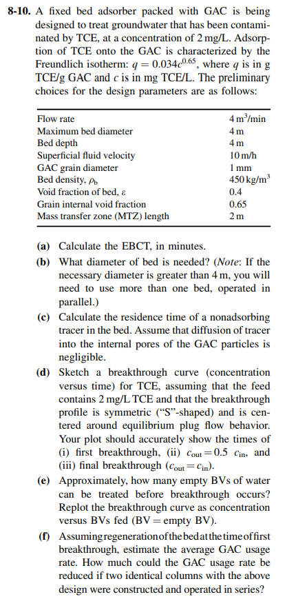 Solved 8-10. A fixed bed adsorber packed with GAC is being | Chegg.com