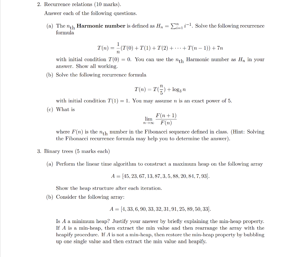 Solved 1. Algorithm analysis (20 marks). (a) Consider the | Chegg.com
