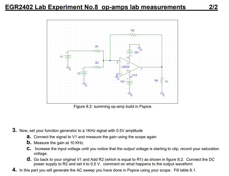 Solved EGR2402 Lab Experiment No.8 op-amps lab measurements | Chegg.com