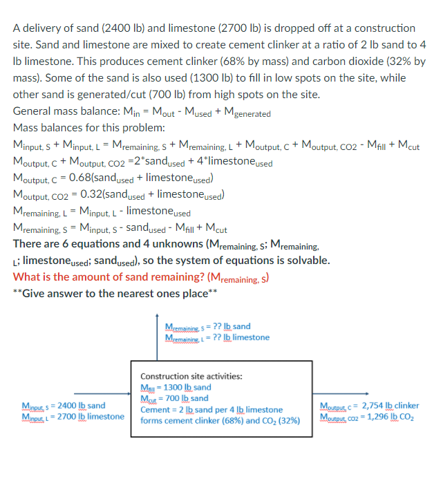 Solved A delivery of sand (2400 lb) and limestone (2700 lb) | Chegg.com