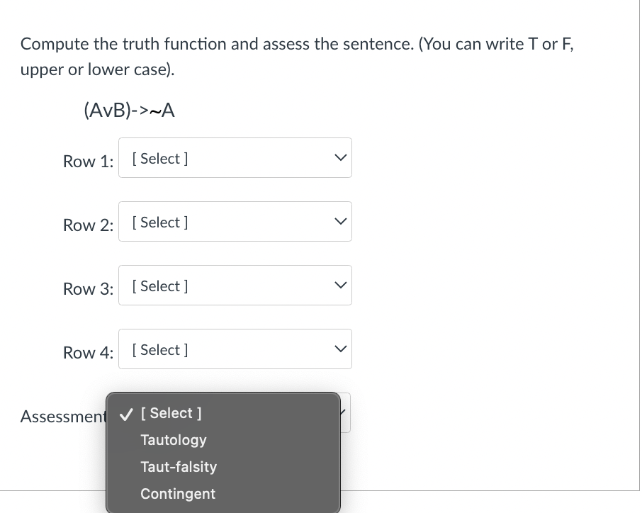 Solved Compute the truth function and assess the sentence. | Chegg.com