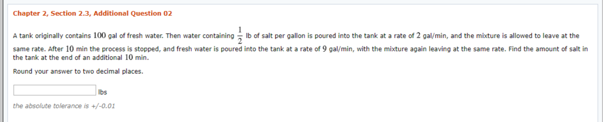Solved Chapter 2, Section 2.3, Additional Question 02 A tank | Chegg.com