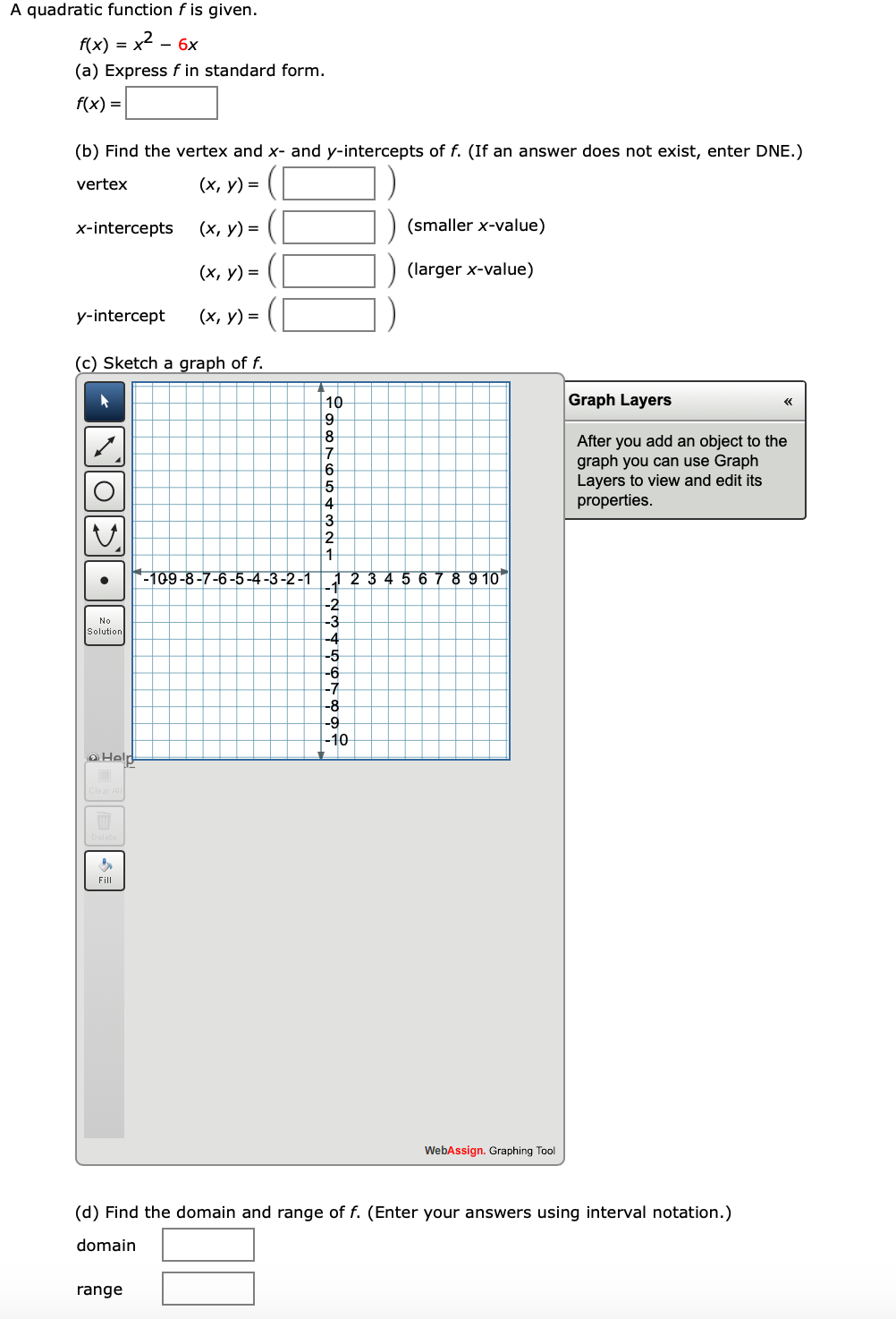 Solved A quadratic function f is given. f(x) = x2 - 6x (a) | Chegg.com