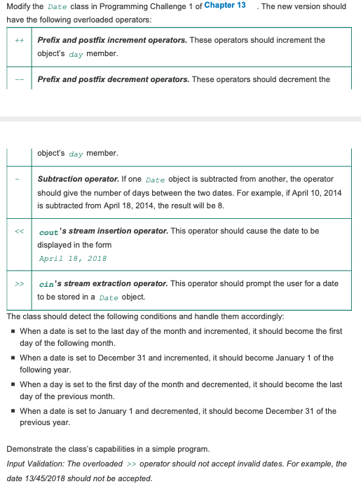 Solved 1 Date Design A Class Called Date The Class Should