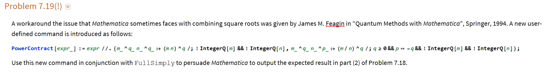 Solved Problem 7.18(!) (1) Use the Mathematica command | Chegg.com