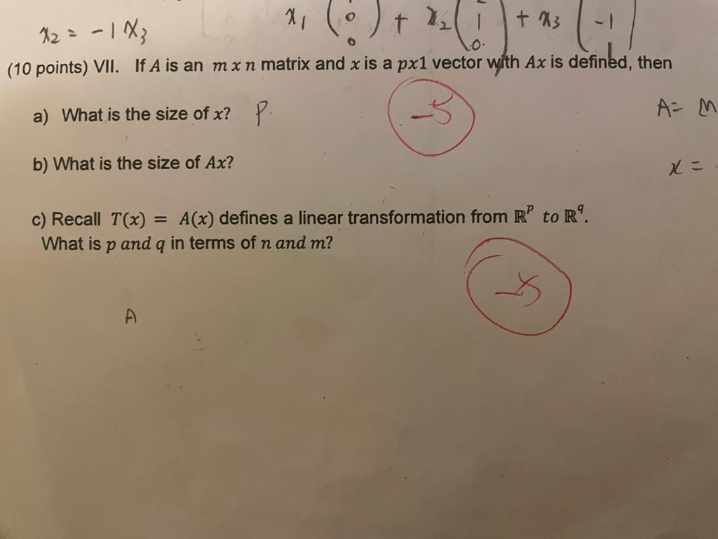 Solved x2=−1x3 x1(00)+x2(10)+x3(−11) points) VII. If A is an | Chegg.com