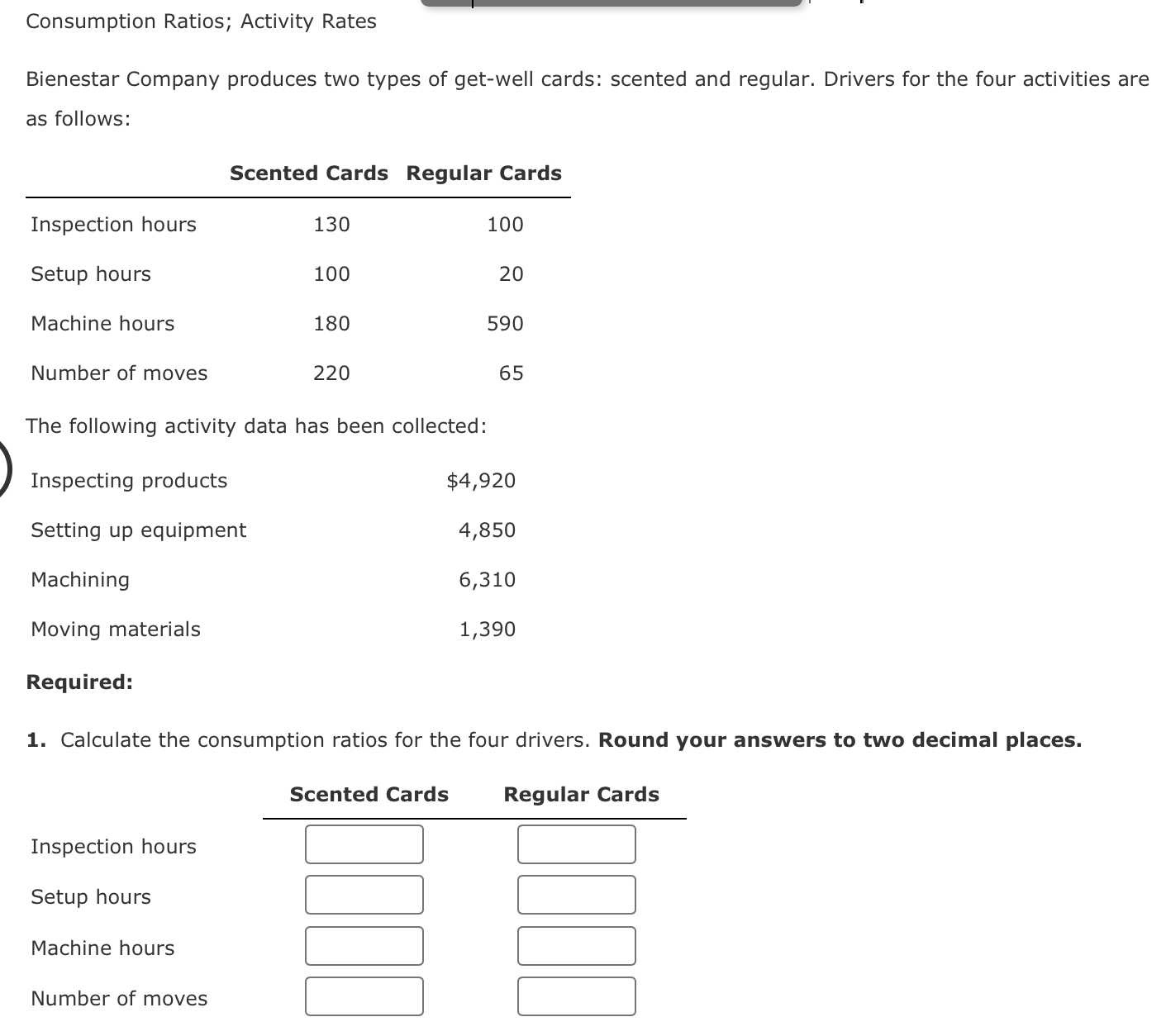 Solved Consumption Ratios; Activity Rates Bienestar Company | Chegg.com