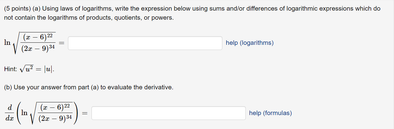 Solved (5 points) (a) Using laws of logarithms, write the | Chegg.com