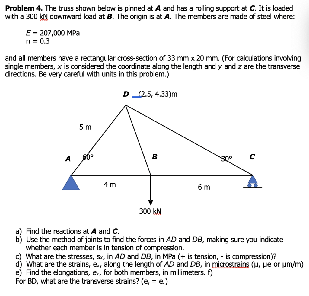 Solved Problem 4 The Truss Shown Below Is Pinned At A And Ch Solved Problem 4 The Truss Shown Below Is Pinned At A And Ch
