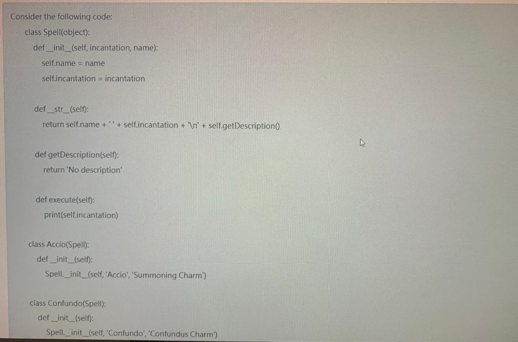 Solved Consider the following code: class Spell(object): def | Chegg.com