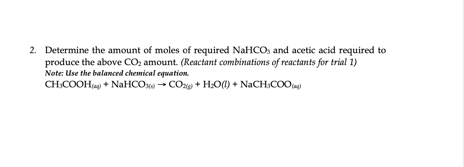 2. Determine the amount of moles of required NaHCO3 | Chegg.com