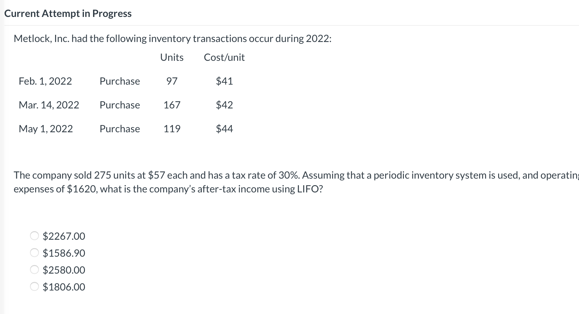 Solved Current Attempt in Progress Metlock, Inc. had the | Chegg.com