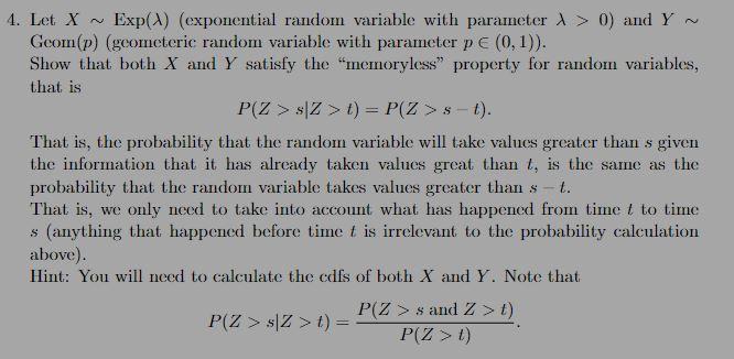 Solved 1. Let X∼Exp(λ) (exponential random variable with | Chegg.com