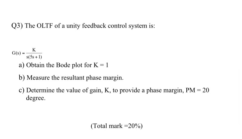 Solved Q3) ﻿The OLTF of a unity feedback control system | Chegg.com