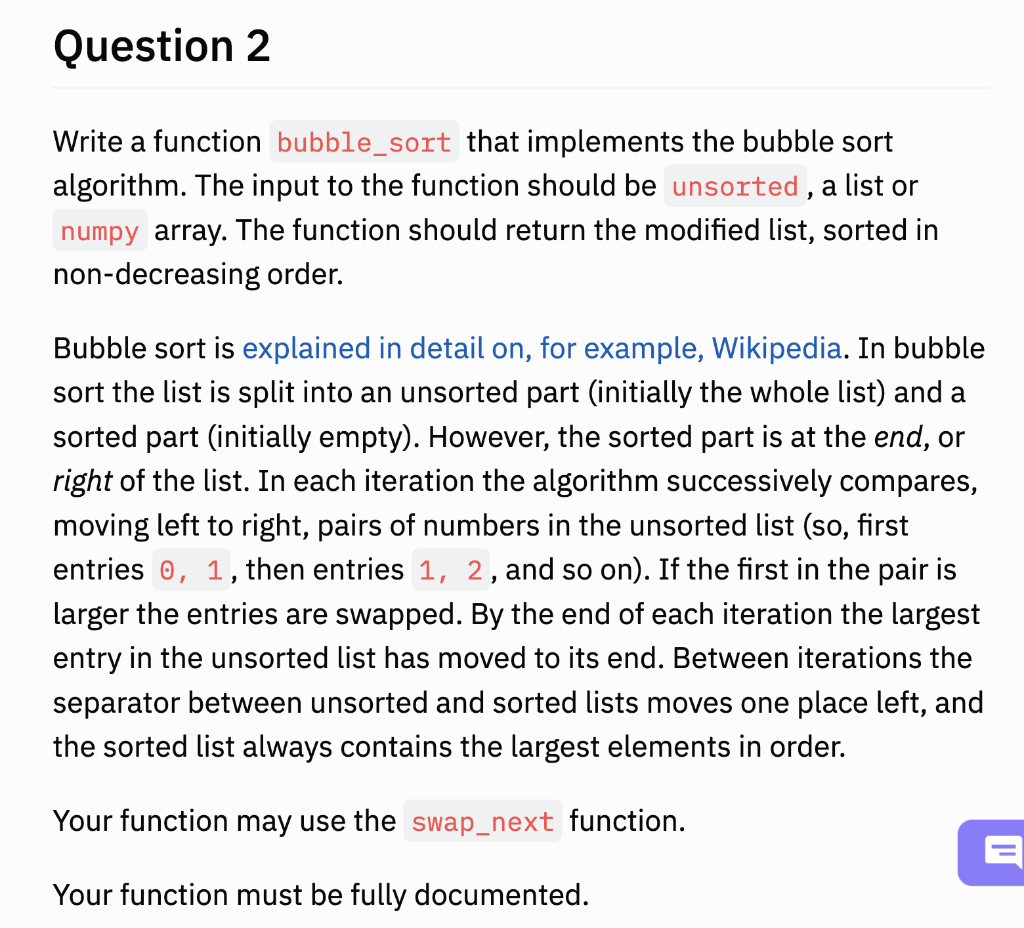 Solved Question 2 Write a function bubble_sort that | Chegg.com