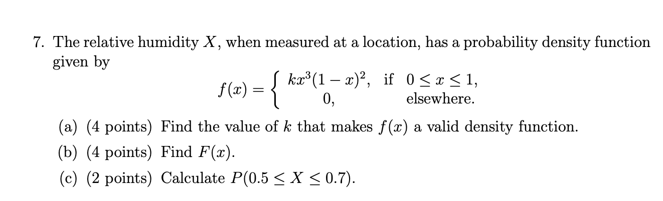 Solved 7. The relative humidity X, when measured at a | Chegg.com