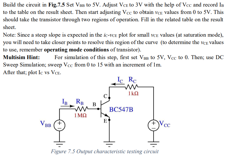 Solved Build the circuit in Fig.7.5 Set VBB to 5 V. Adjust | Chegg.com