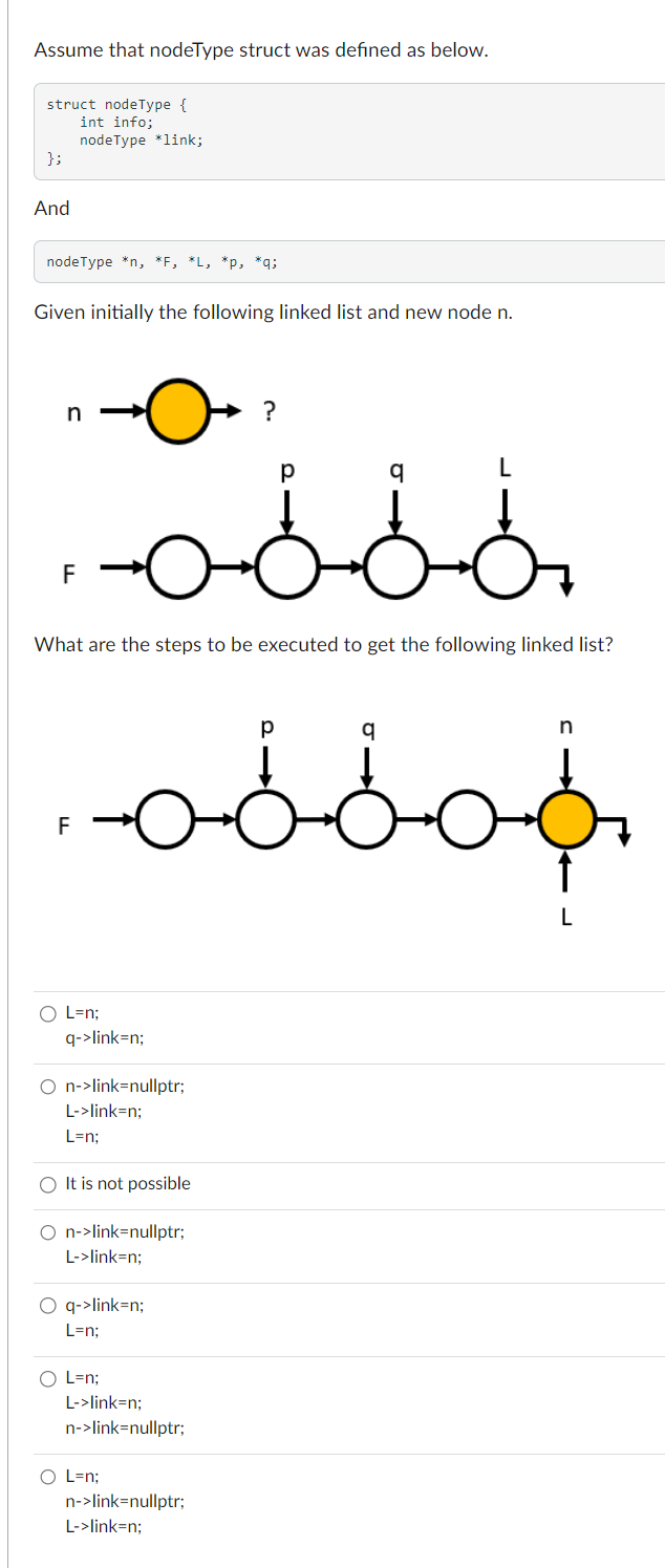 Solved Assume that nodeType struct was defined as below. | Chegg.com