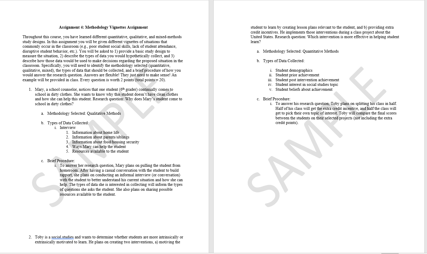 Solved Assignment 4: Methodology Vignettes | Chegg.com