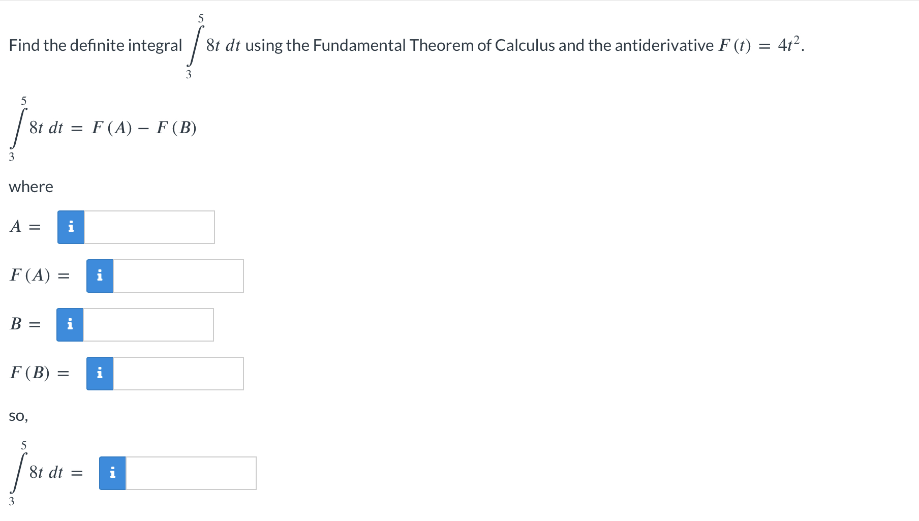 Solved find the definite integral 8t dt using the | Chegg.com