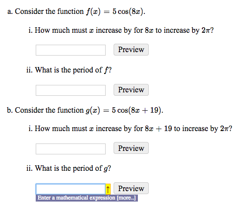 Solved a. Consider the function f(x) -5 cos(8^) i. How much | Chegg.com
