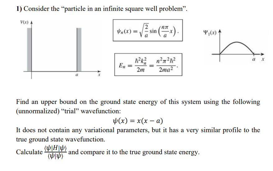 Solved 1) Consider the "particle in an infinite square well | Chegg.com