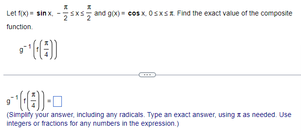 Solved Let f(x)=sinx,−2π≤x≤2π and g(x)=cosx,0≤x≤π. Find the | Chegg.com