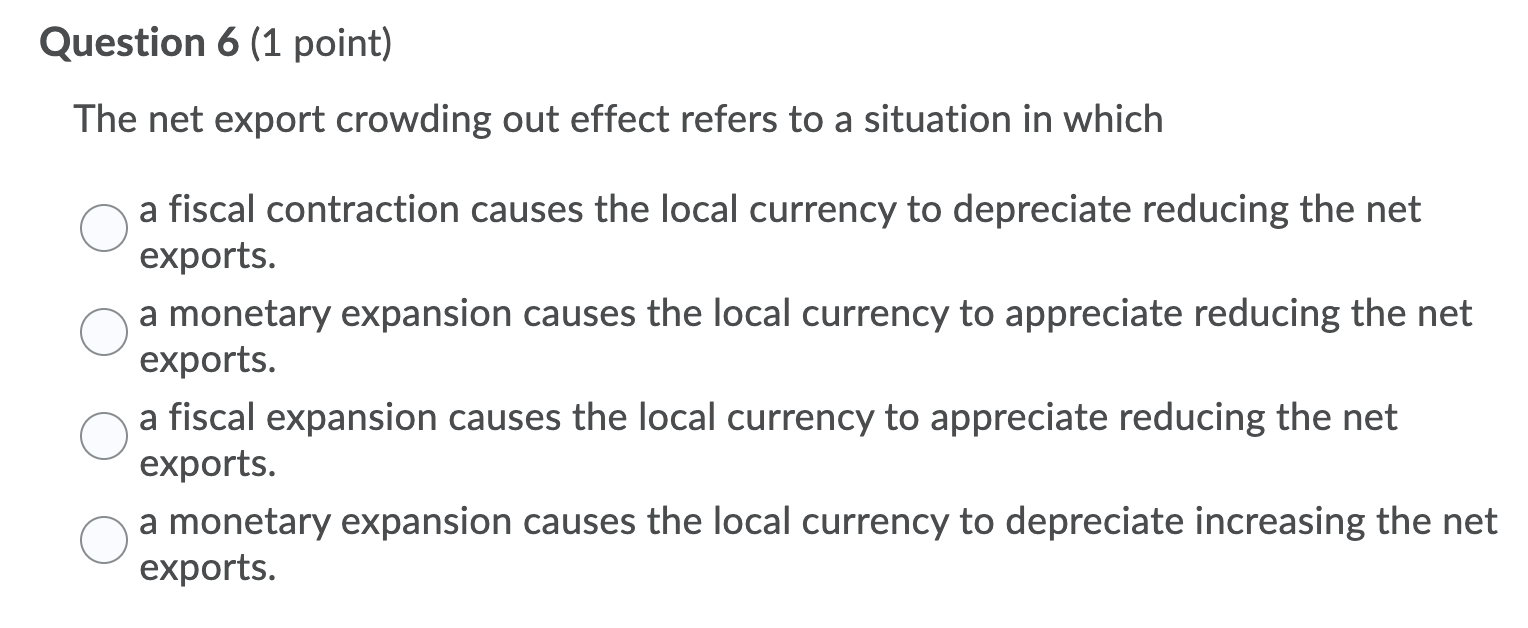 Solved Question 6 (1 point) The net export crowding out | Chegg.com