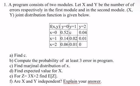 Solved 1. A program consists of two modules. Let X and Y be | Chegg.com