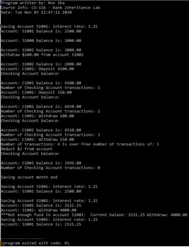 LAB - BANK ACCOUNT INHERITANCE It's a good amount of | Chegg.com