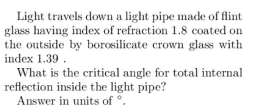 Solved Light travels down a light pipe made of flint glass | Chegg.com