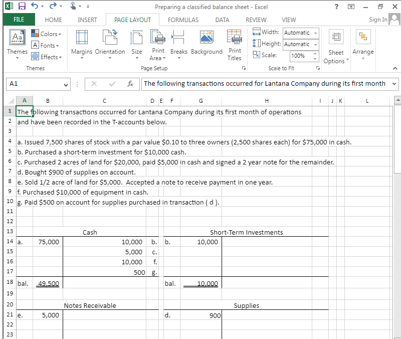 Solved Preparing a Classified Balance Sheet using Excel's | Chegg.com