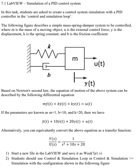 7.1 LabVIEW - Simulation of a PID control system In | Chegg.com