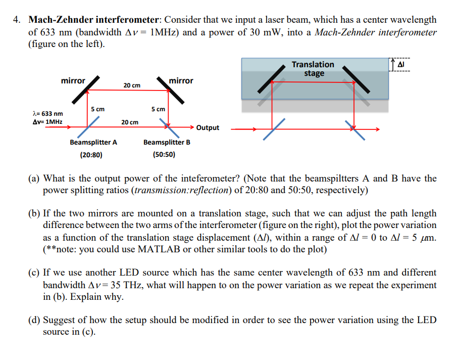 4. Mach-Zehnder interferometer: Consider that we | Chegg.com