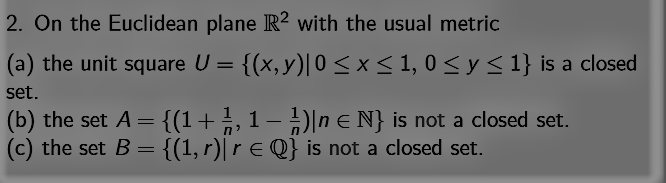 Solved 2. On the Euclidean plane R2 with the usual metric | Chegg.com