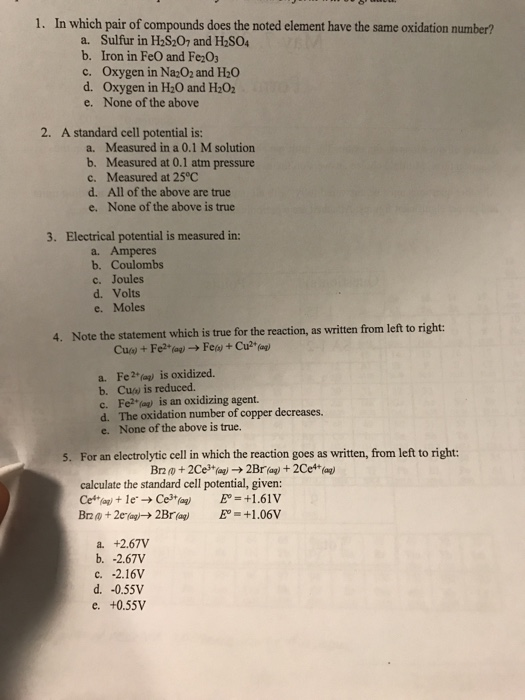 Solved 1. In which pair of compounds does the noted element | Chegg.com