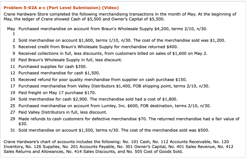 Solved Problem 5-02A a-c (Part Level Submission) (Video) | Chegg.com