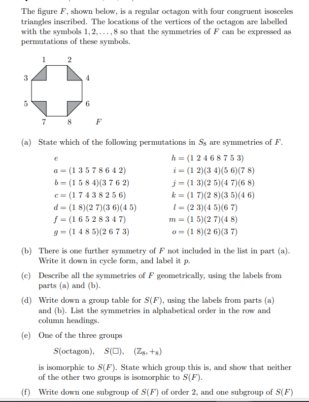Solved The figure F, ﻿shown below, is a regular octagon with | Chegg.com
