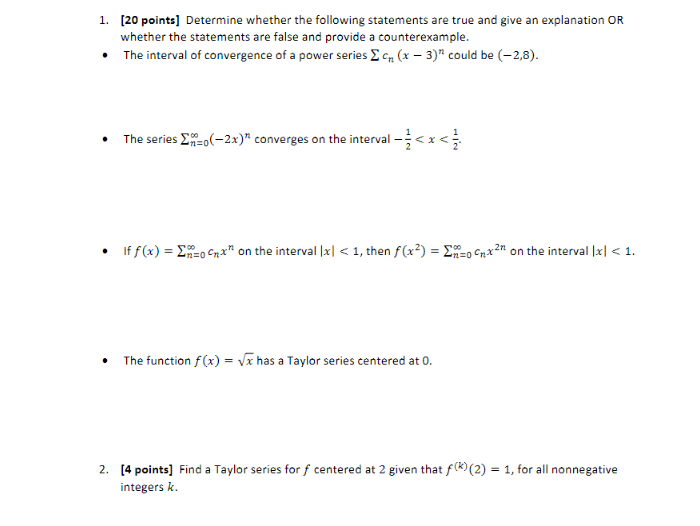 Solved 1. [20 points] Determine whether the following | Chegg.com