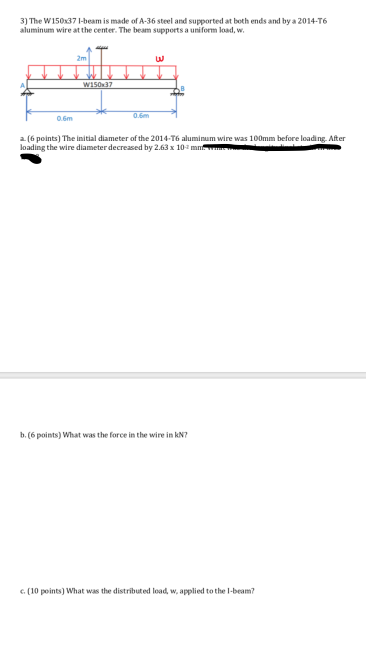 Solved 3) The W150x37 I-beam is made of A-36 steel and | Chegg.com