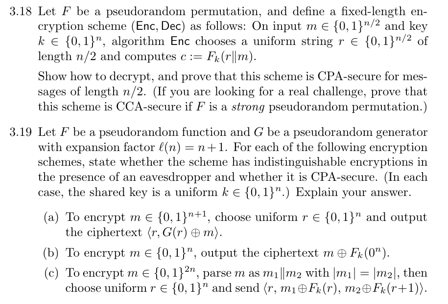 3 18 Let F Be A Pseudorandom Permutation And Define