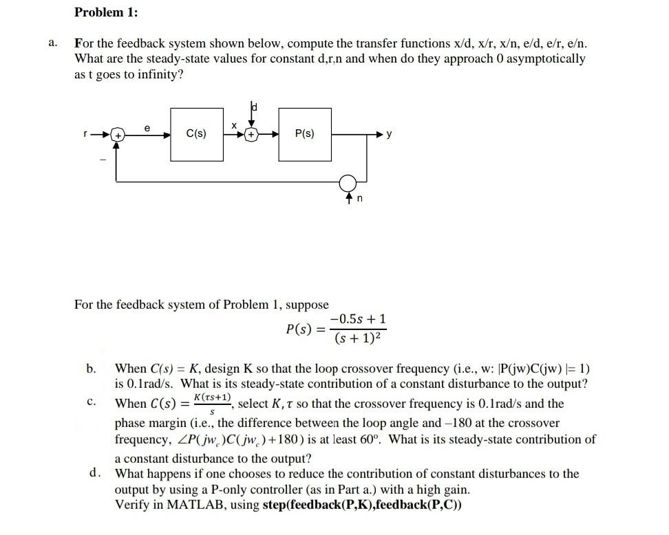 Solved Problem 1: a. For the feedback system shown below, | Chegg.com