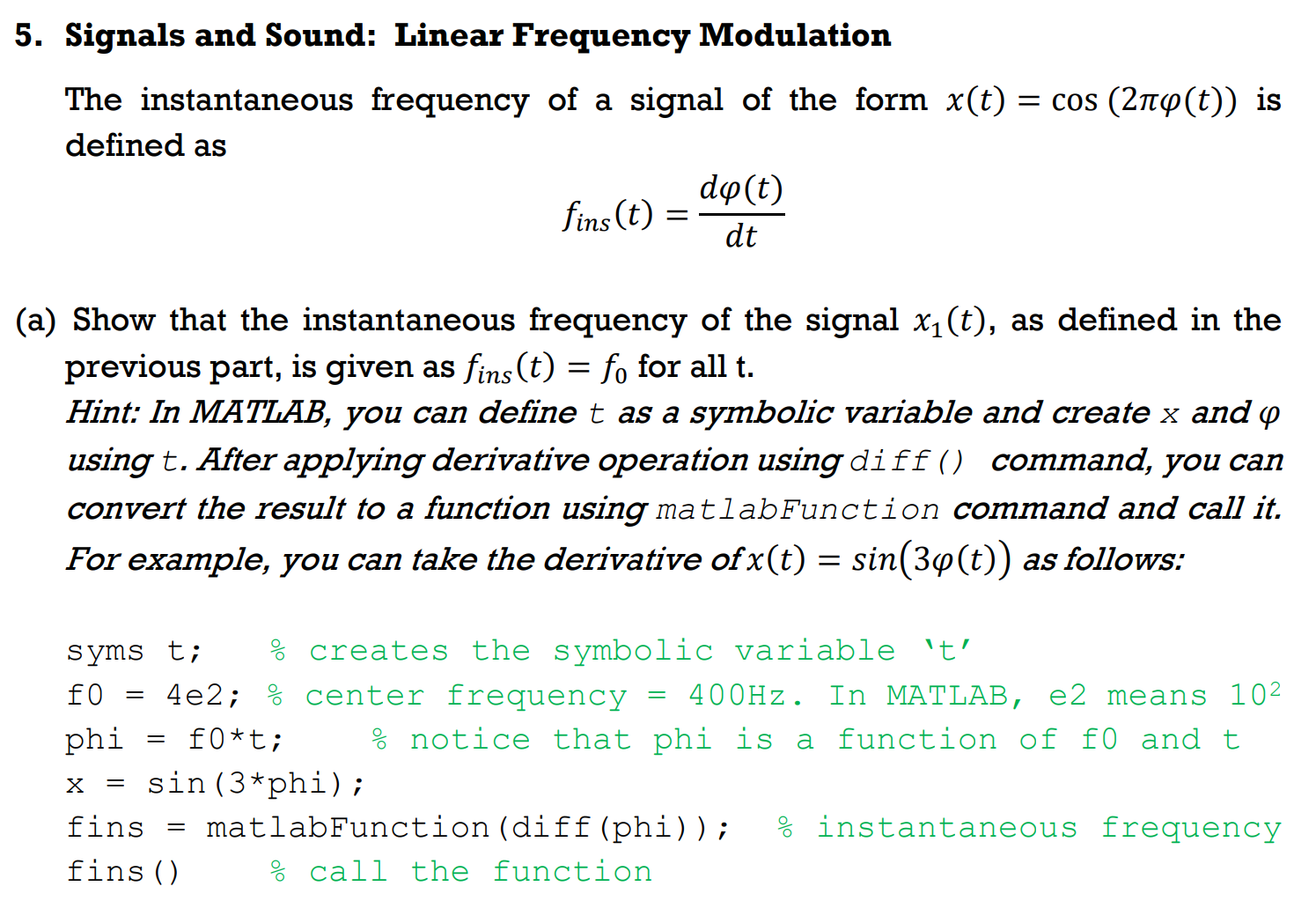 5. Signals and Sound: Linear Frequency Modulation The | Chegg.com