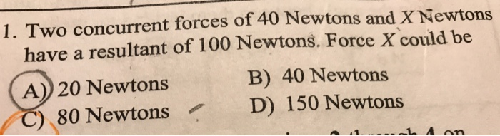 Solved 1. Two concurrent forces of 40 Newtons and X Newtons | Chegg.com