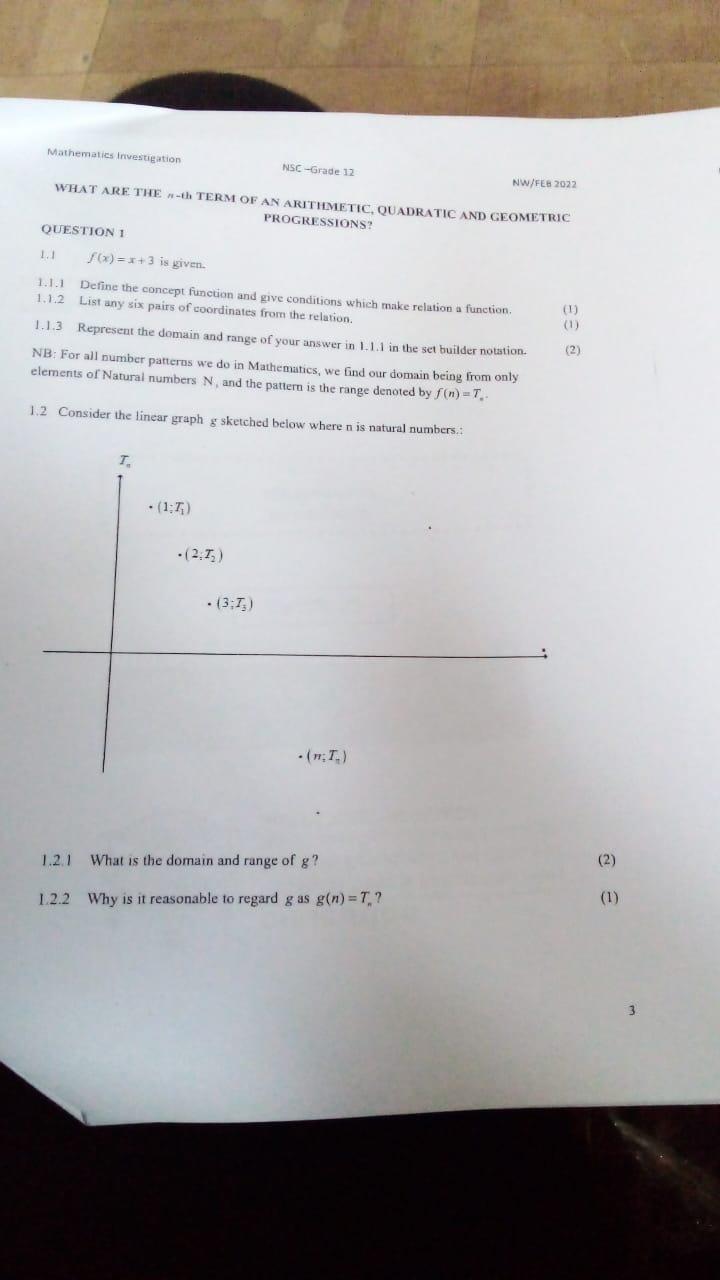 Solved Mathematics investigation NSC Grade 12 NW/FEB 2022 | Chegg.com